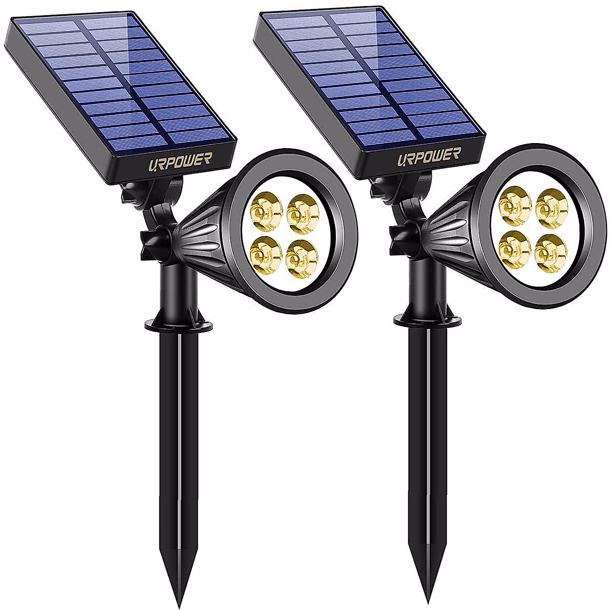 URPOWER Solar Lights Outdoor, Adjustable Solar Spot Lights Outdoor, 2-in-1 Waterproof Solar Landscape Spotlights Wall Light, Dusk-to-Dawn Solar Powered Outdoor Light for Garden, Yard (2 Pack Warm)
