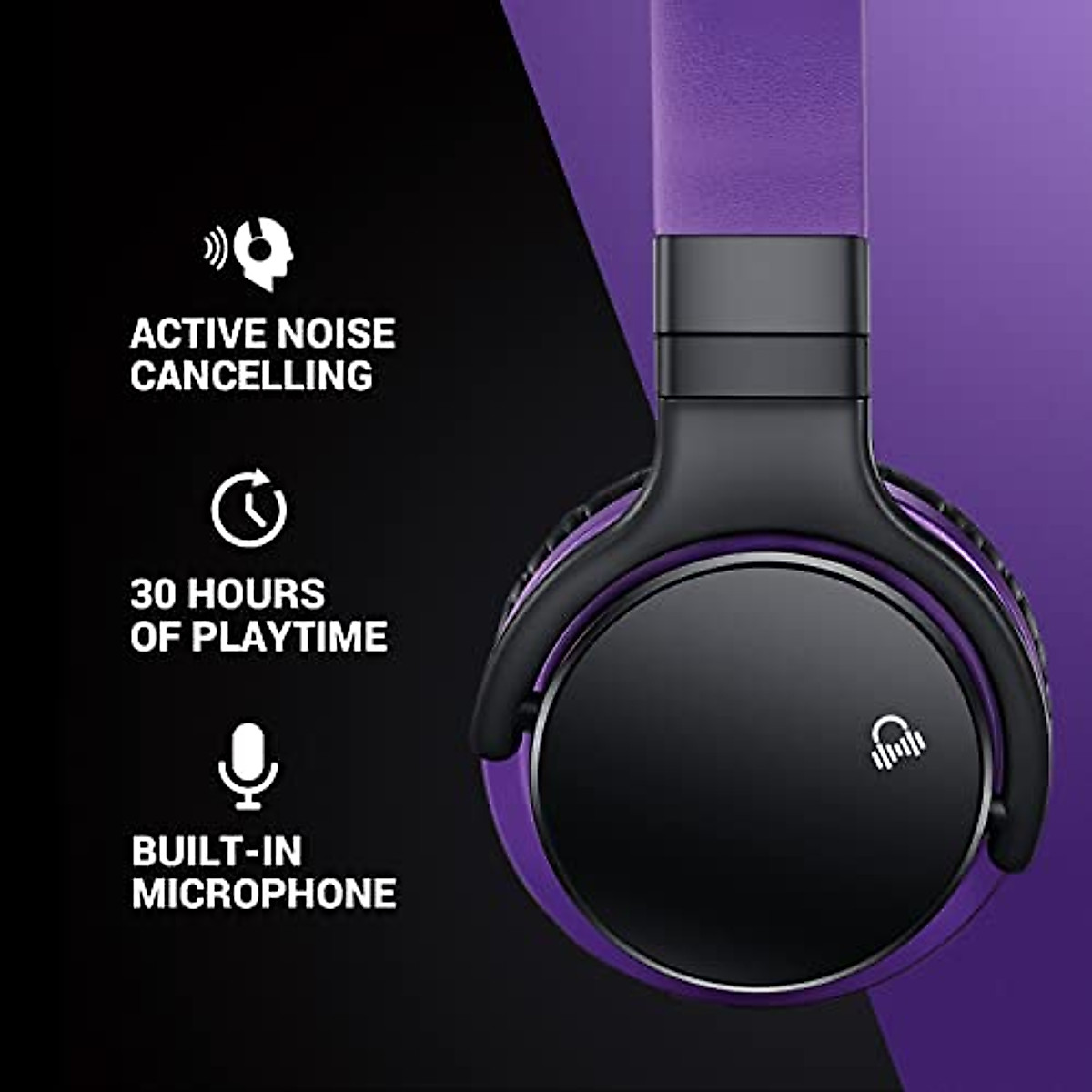 MOVSSOU E7 Active Noise Cancelling Headphones Bluetooth Headphones Wireless Headphones Over Ear with Microphone Deep Bass, Comfortable Protein Earpads, 30 Hours Playtime for Travel/Work, Medium Purple