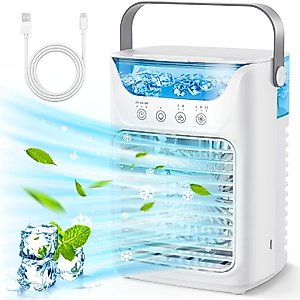 Personal Air Cooler Portable Air Conditioner, 3 in 1 Air Cooling Fan with 3 Wind Speeds, Large Water Tank, Colorful Night Lights, 6H Timer, Evaporative Air Cooler for Bedroom Home Office