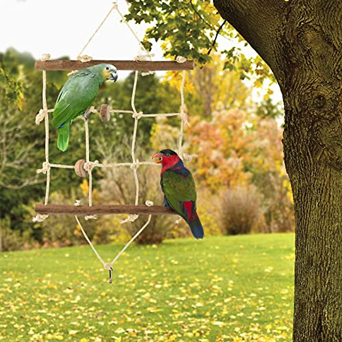 Bird Rope Perch, Natural Wooden Bird Rope Climbing Net Toys, Durable Hanging Bird Parrot Toy for Parakeet Cockatoos Cockatiel Lovebirds and Amazon Parrot