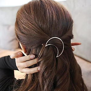 Aukmla Moon Hair Barrette Clips Silver Hair Pins Geometric Hair Styling Accessories for Women and Girls (Silver)