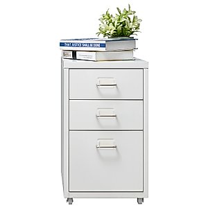 HollyHOME 3-Drawer Mobile Classification Storage Cabinet, Under Desk for A4 Mini File Cabinet, Mobile file Cabinet with Wheels for Home and Office, White