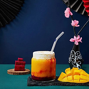 6PCS Reusable Glass Straw Flower Design Glass Straw,Colorful Straws Cocktails Bar Accessories Cleaning Brush Bent Drinking Straws for Hot and Cold Drinks (Flower)