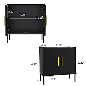 JOZZBY Buffet Cabinet with Storage, Accent Cabinet Modern Wooden Free Standing Sideboard with Doors, Black Side Cabinets with Adjustable Shelves for Living Room, Hallway, Set of 2