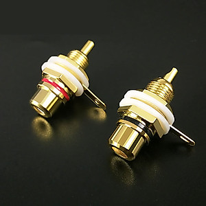2 Pcs Terminal Gold Plated Copper Panel Mount Female Jack Terminal Socket Audio Connector