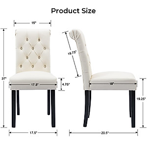 LZAREAL Tufted Parsons Dining Chair Set of 4 Leather Living Room Armless Side Chair, Upholstered Kitchen Chair with Solid Wood Legs for Home Kitchen & Restaurant, PU Cream