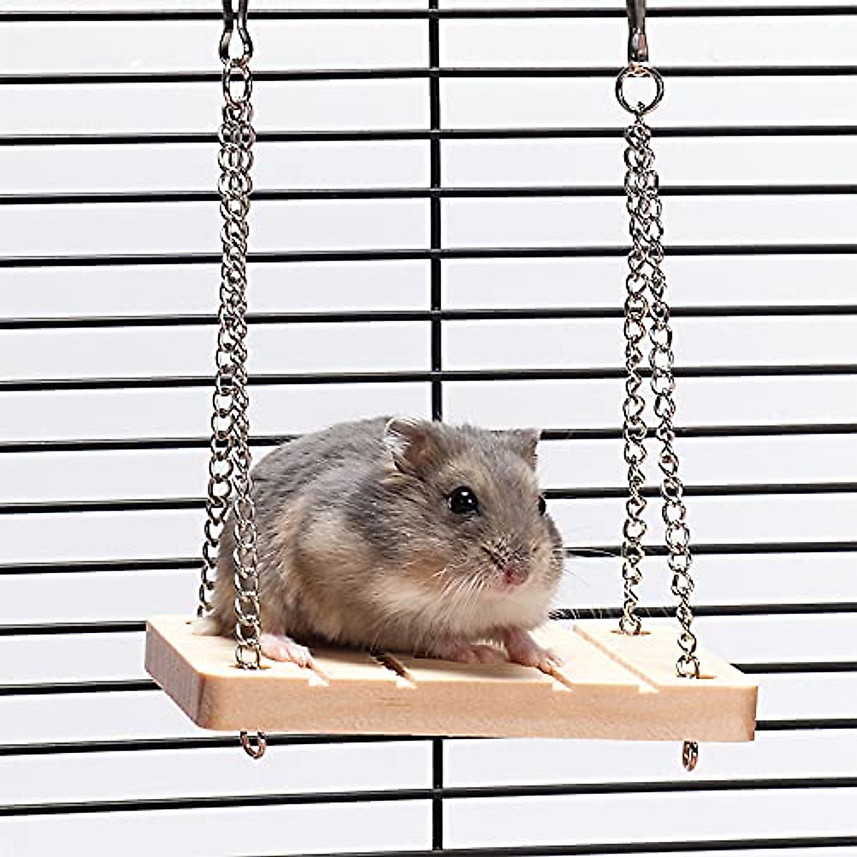 Wooden Hamster House for Small Pet, Hanging Wooden Swing,Chew Toy, Small Animal Hideout Arched Platform Nesting Habitat for Gerbils Guinea Pigs Hedgehog