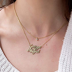 YokeDuck Name Necklace Personalized with Heart, Customized Two Names Necklace Dainty Jewelry Gift for Mom