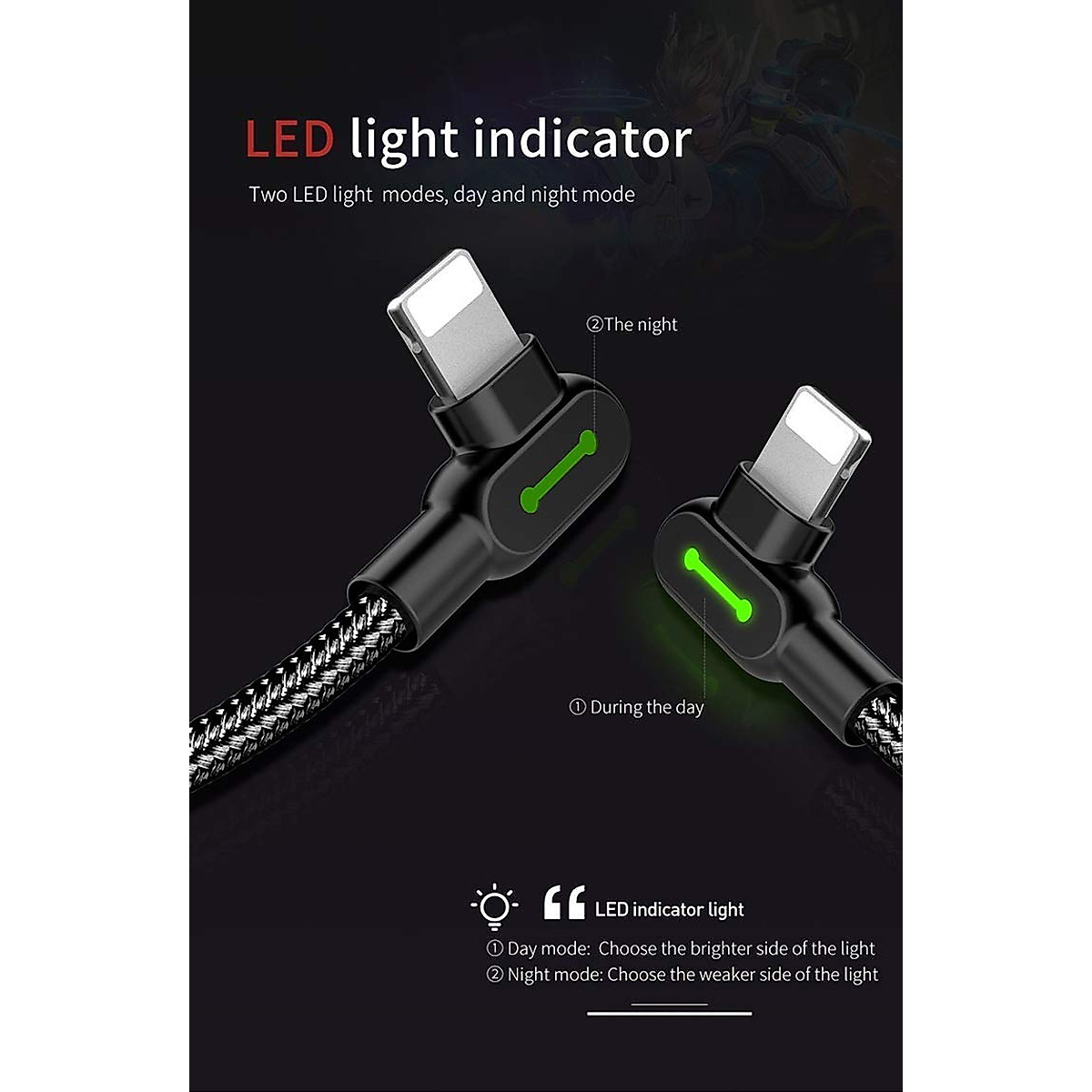 (2 Pack + iPhone Bag) USB 90 Degree Right Angle Design Gaming iPhone LED Nylon Braided Sync Charge New USB Reversible Data 6FT/1.8M Cable Compatible iPhone/iPad Pro/Air,iPad Mini,iPod (6FT Black)