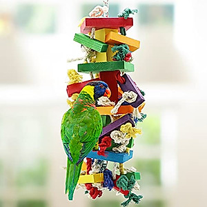 Wontee Bird Toys Parrot Chewing Toys Wood Blocks Tearing Toys for Parakeet Cockatiel Sun Conure African Grey Indian Ringnecks Small and Medium Sized Birds (Large)