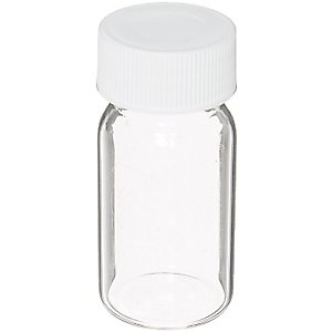 JG Finneran 9-121 Clear Borosilicate Glass Standard VOA Vial with White Polypropylene Solid Top Closure and PTFE Lined, 24-400mm Cap Size, 20mL Capacity (Pack of 72)