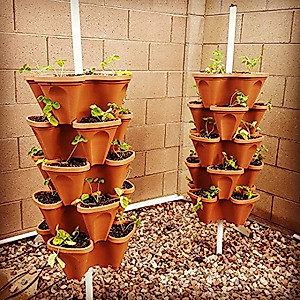 Large 64 Quart Stackable Planter 5-Pack - Grow More in Less Space - Plant Pots and Stack - DIY Vertical Gardening System - for Growing Veggies, Herbs, Garden Greens, Starwberries (Terracotta)