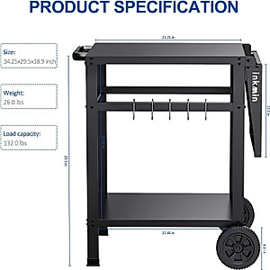 inkmin Pizza Oven Cart Table Outdoor Grill Cart Double-Shelf Movable BBQ Grill Table Stand Stainless Kitchen Food Prep Trolley Worktable Commercial Multifunctional Portable Dining Cart (Double-Deck)