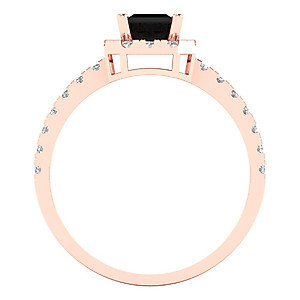 1.34ct Princess Cut Solitaire with accent Black Onyx Designer Wedding Bridal art deco Anniversary Ring 14k Rose Gold 10.5