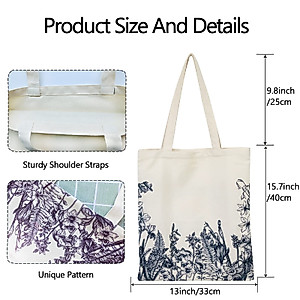 GRHOSE 2 PCS Floral Tote Bag Aesthetic Flowers Botanical Shopping Bag Beautiful Flowers Reusable Grocery Bag for Women