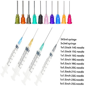 Precision Applications of Glue, 3ml 5ml Syringes and Blunt Tip Needles(14 15 16 18 19 20 21 22 23 25 Ga), for Liquid Measuring, Craft Paint, Epoxy Resin, Oil or Adhesives Applicator