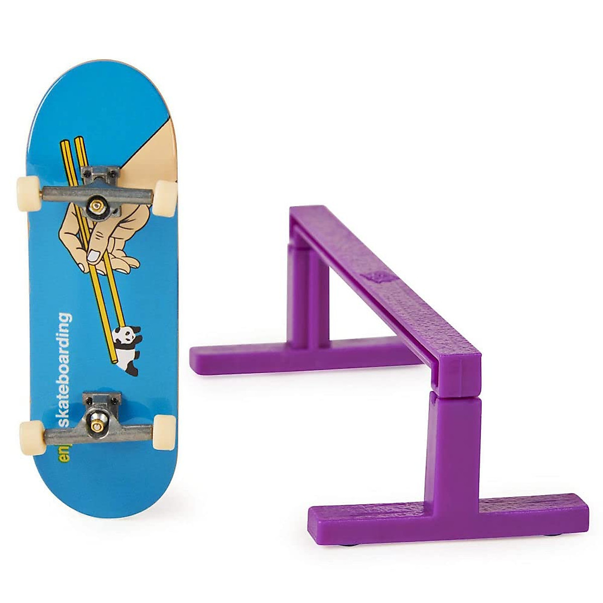 Tech Deck Street Hits 2021 Series Enjoi Skateboards Chopsticks Panda Blue Complete Fingerboard and Purple Flat Bar Obstacle
