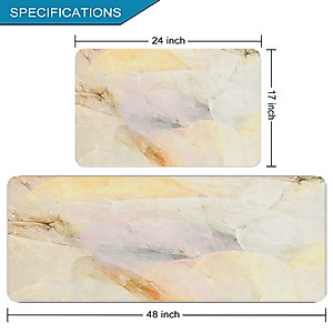 RYANZA 2 Pieces Kitchen Rugs, Abstract Anti Fatigue Non Slip Foam Cushioned Art Bright Yellow Modern Pale Comfort Indoor Floor Mat Runner Rug Set for Laundry Office Sink Bathroom (17"X48"+17"X24")