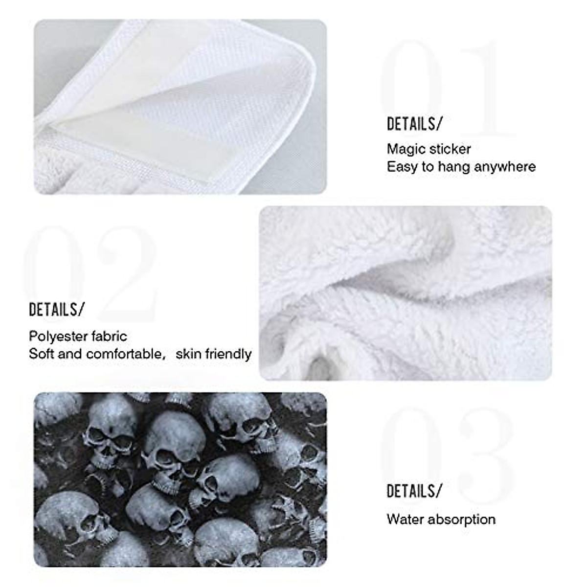 Oarencol Halloween Skull Kitchen Hand Towel Day of The Dead Absorbent Hanging Tie Towels with Loop for Bathroom 2 Pcs