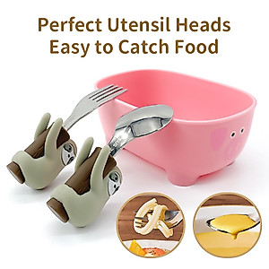YBW Toddler Spoon and Fork Utensil Set with Case, Easy Grip Cute Sloth Animal Handle, On-The-Go Pack for Baby Toddler Self-Feeding for Home Travel Use, Sloth