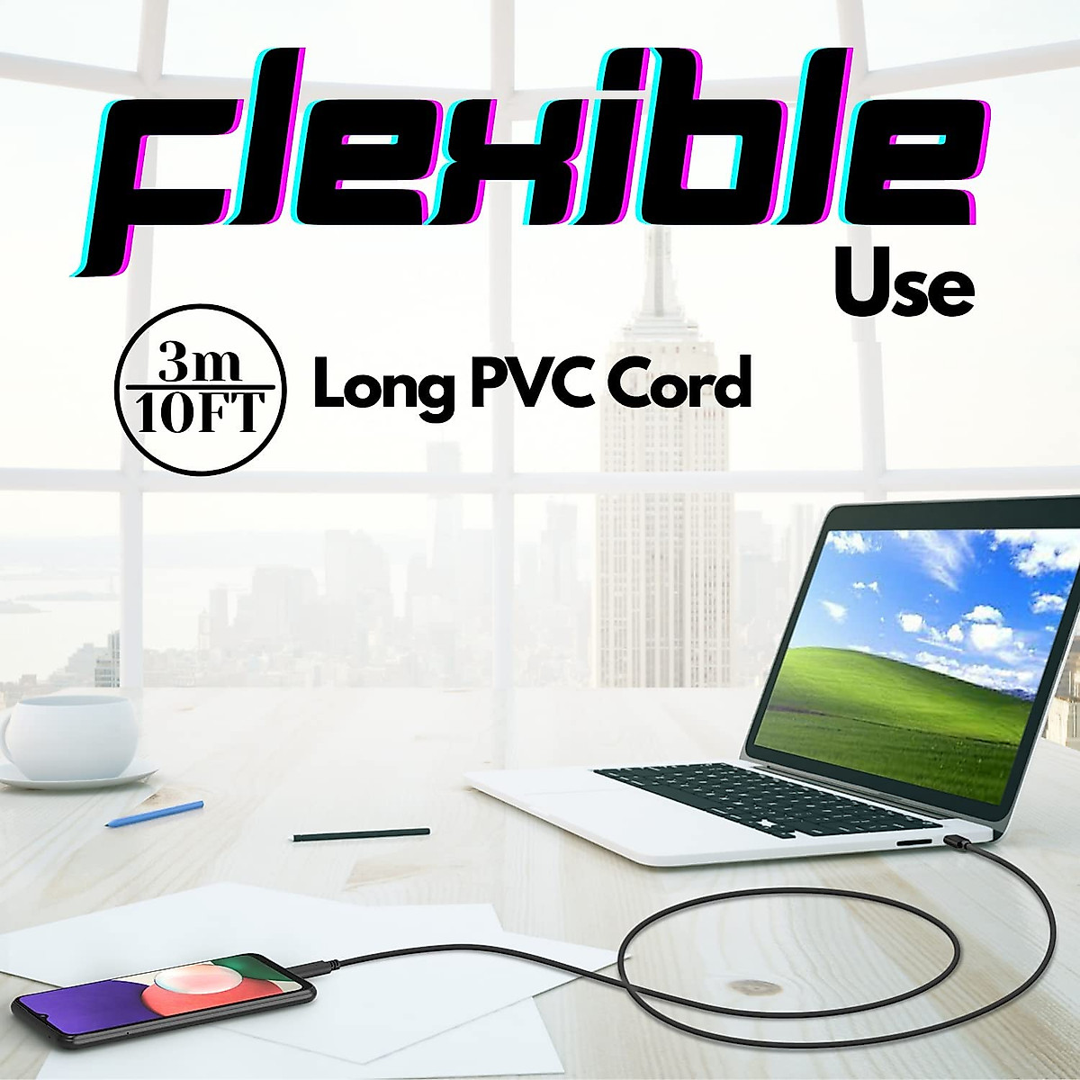 CBUS 10ft Heavy-Duty Extra Long Charging Cable for Samsung Galaxy S24/S23/S22/Ultra/Plus/FE, Galaxy A03s, A13 5G, A14 5G, A15 5G, A23 5G, A25 5G, Galaxy Tab A9+ 5G, A7 Lite