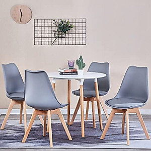 Echoamo Dining Chairs Set of 4, Mid Century Modern DSW Chair, Durable PU Cushion with Beech Wood Legs and Soft Padded Upholstered Dining Chair for Dining Room, Living Room, Bedroom, Kitchen (Grey)