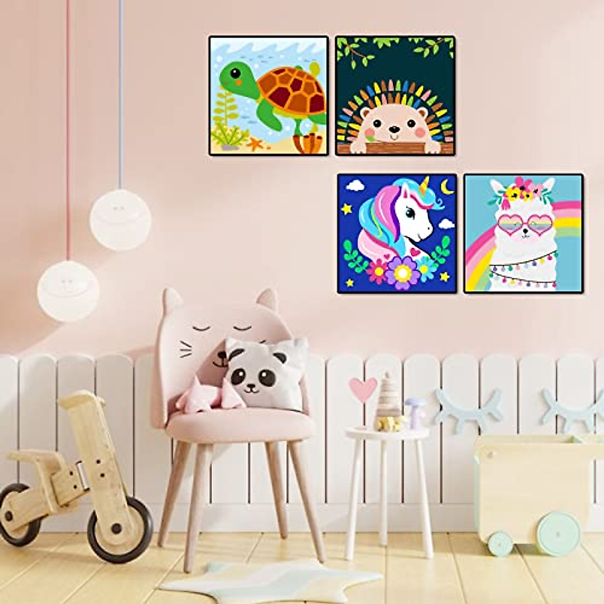 CarlonLin Framed 4 Pack Paint by Number for Kids, Paint by Numbers for Kids Ages 8-12, Paint by Numbers Kits Children Beginner, DIY Acrylic Oil Painting for Home Wall Decor (8x8inch)