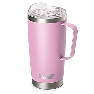 koodee 20 oz Insulated Coffee Mug with Lid and Handle, Stainless Steel Double Wall Vacuum Camping Mug Travel Coffee Tumbler (Purple Pink)