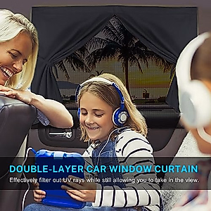 Car Window Shades, Magnetic Double Layer Car Sun Shade for Side Windows Privacy Full Covers/Half Shade Options Black Car Window Curtains for Baby Protection (1pcs)