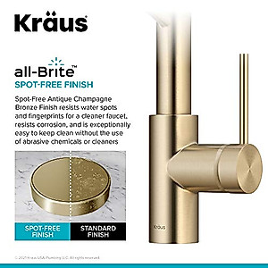 KRAUS Oletto Commercial Style Single Handle Pull Down Kitchen Faucet with QuickDock Top Mount Installation Assembly in Spot Free Antique Champagne Bronze, KPF-2631SFACB