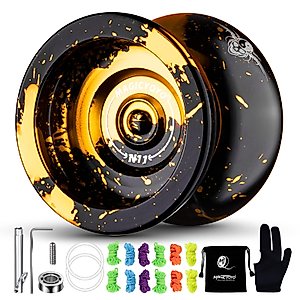 MAGICYOYO Dual Purpose Yoyo N11 - Responsive Yoyo for Kids 8-12 or Above & Unresponsive Yoyo for Advanced with Yoyo Glove + Bag + Unresponsive Bearing Kit + 12 Yoyo Strings -Black Golden