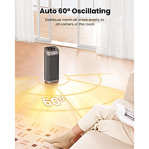 GAIATOP Space Heaters for Indoor Use, 1500W Portable Electric Heater, Quiet PTC Ceramic Heat with Thermostat, 5 Modes, Remote, 60° Oscillating, 12Hrs Timer, Powerful Wind for Bedroom Office Home