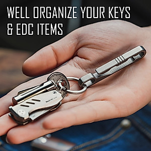 KeyUnity KM07 Titanium Keychain Pocket Clip, 2-in-1 Key Ring Holder for Belt with Hex Bit Driver, Portable Hanging Buckle for Men & Women Everyday Carry (Sandblasted)