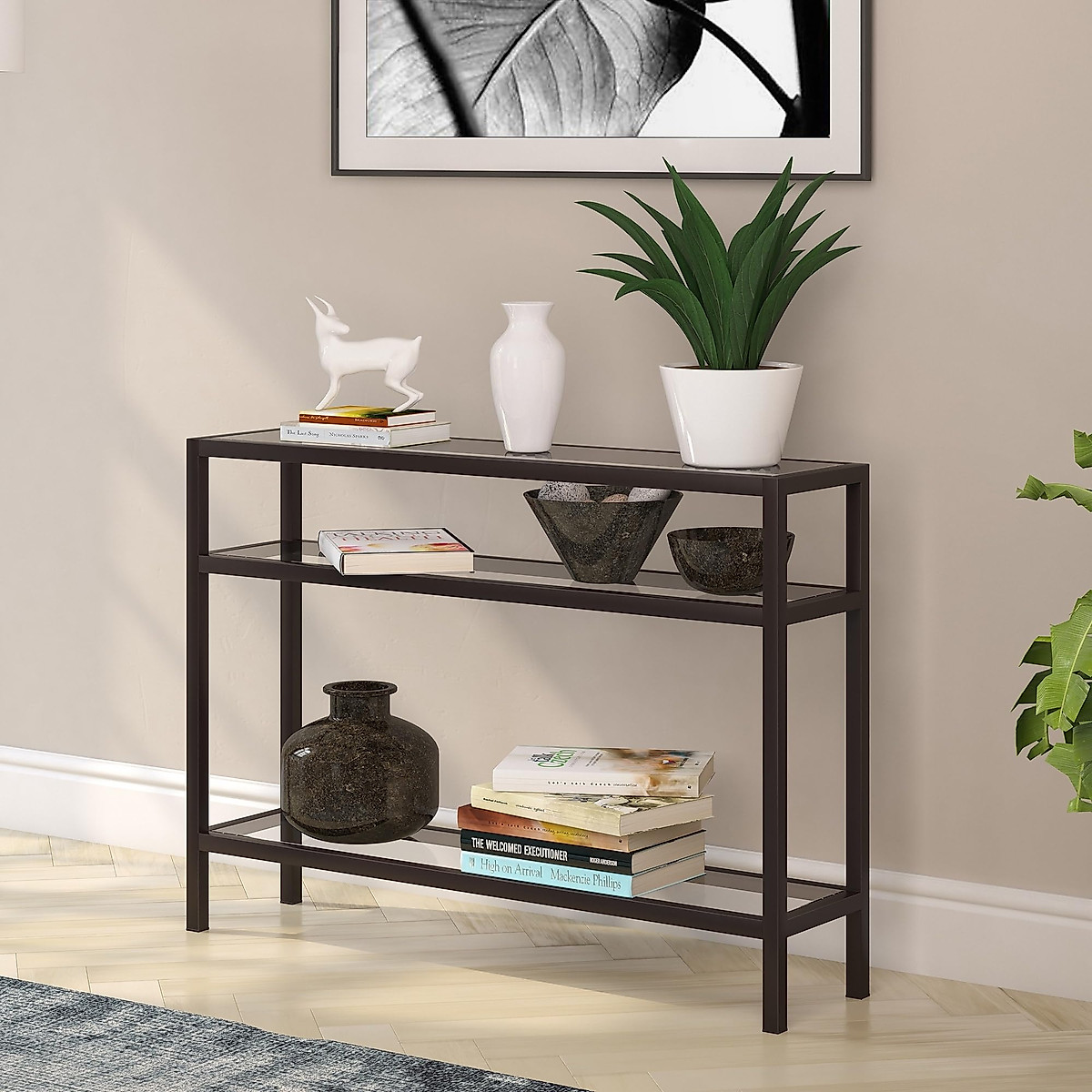 Henn&Hart 42" Wide Rectangular Console Table in Blackened Bronze, Entryway Table, Accent Table for Living Room, Hallway