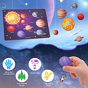 Zeoddler Upgrated Solar System Puzzle for Kids 3-6, Wooden Space Toys for Kids, Planets for Kids Preschool Learning Activities, Gift for Boys, Girls