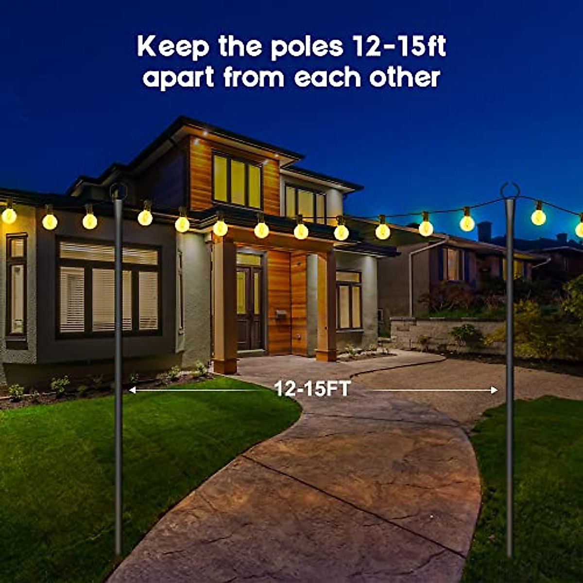 String Light Poles 10 FT, 2 Pack Light Poles for Outside String Lights, Outdoor Light Poles with Fork, Fence Brackets, Base for Hanging String Lights, Metal Poles Stand for Patio Deck Backyard