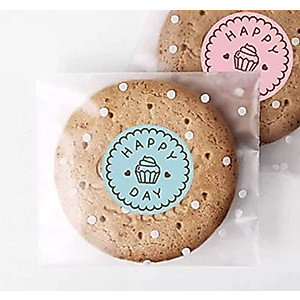 White Polka Dot Clear Bags OPP Plastic Party Bag for Bakery, Candy, Soap, Cookie (4 x 4 inches, 200 pcs)
