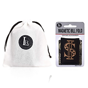 Leatherboss Genuine Leather Dollar Design Bifold Money Clip Wallet, Black