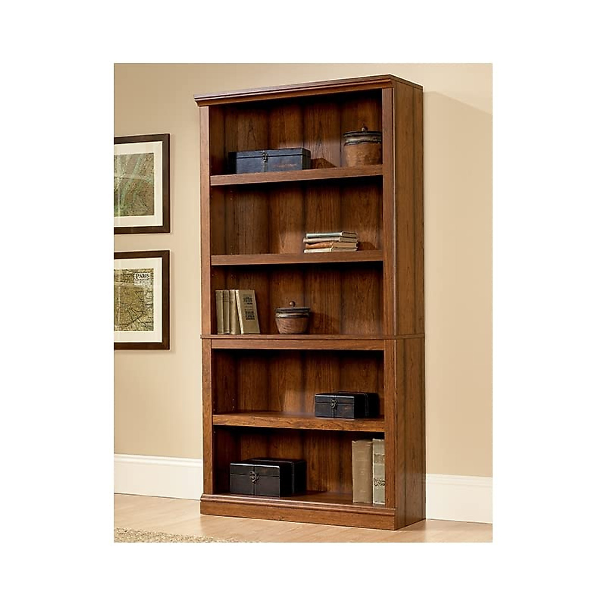 Pemberly Row Wooden 5 Shelf Bookcase in Washington Cherry Finish