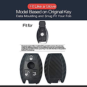 INFIPAR 2pcs Compatible with Mercedes Benz Smart Carbon Fiber Looks Rubber Silicone Case Cover Protector Keyless Remote Holder Jacket for 2002-2018 Mercedes-Benz C CLK CL E GL GLK ML R S SL SLK Class