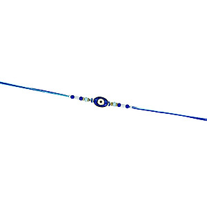 PINKABLUE Evil Eye Rakhi For Brother, Handmade Bracelet Rakhi for Raksha Bandhan, Wealth Thread Designer Rakhi Semi Precious Stone Rakhi Bracelet Crystal Stone Evil Eye Band (Blue)