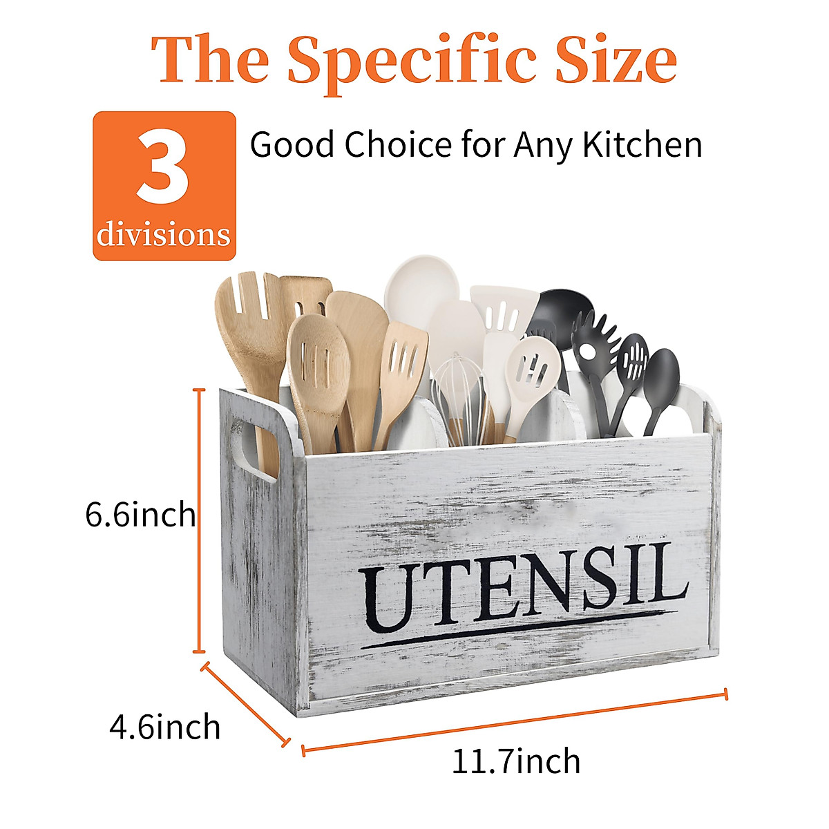 brekle White Kitchen Utensil Holder Rustic Large Wooden Utensil Organizer Cooking Tools Storage