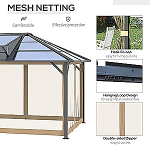 Outsunny 12' x 14' Hardtop Gazebo Canopy with Polycarbonate Sngle Roof, Outdoor Gazebo with Sidewalls for Patio, Garden, Backyard, Deck, Gray and Brown