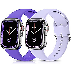 ZALAVER Bands Compatible with Apple Watch Band 49mm 45mm 44mm 42mm 41mm 40mm 38mm, Soft Silicone Sport Wristbands Buckle Clasp Strap for iWatch Ultra Series SE 8 7 6 5 4 3 2 1 Women Purple/Lavender