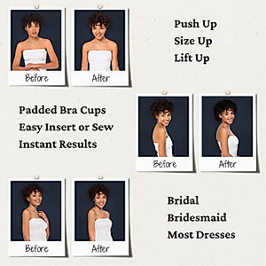 ButtonMode Extra Padded Bra Cups Insert or Sew In, Instant Push Up Size Up Boost Up Support, Balconette Breast Enhancer for Bridal, Bridesmaid, Most Dresses, White, Extra-Padded Size C, 1 Pair