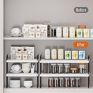 Meetwoods Kitchen Cabinet Organizer, Expandable Aluminum Foil and Plastic Wrap Organizer, Cabinet Pantry Organizers and Storage Rack, Kitchen shelf Pantry shelves, Spice Rack, 9.8'' to 15.6''L, White