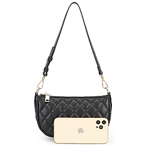 lola mae Classic Clutch Shoulder Purse Underarm small Handbag for Women Simple Chain Strap Crossbody Bag with Zipper Closure (Black- Quilted 720)