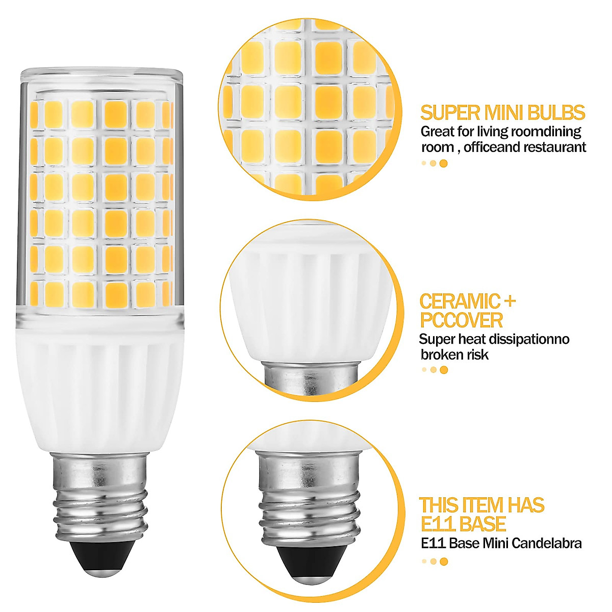 2-Pack T4 JD 5W E11 LED Bulbs Dimmable,/No Flicker CRI 85+, UL Certification / Mini-Candelabra Base Light Bulb/ for Ceiling Fans, Chandeliers,Pendants, Table Lamps, Cabinet Lighting (Daylight White)