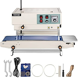 VEVOR Continuous Band Sealer, 0.24-0.6 in/6-15 mm Seal Width, FR900 110V/60Hz Vertical Sealing Machine, Band Heat Sealer with Digital Temperature Control for PVC Membrane Bag Film