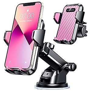 VANMASS Universal Car Phone Mount,【Patent & Safety Certs】 Upgraded Handsfree Dashboard Stand, Phone Holder for Car Windshield Vent, Compatible iPhone 14 13 12 11 Pro Max Xs XR X, Galaxy (Pink)